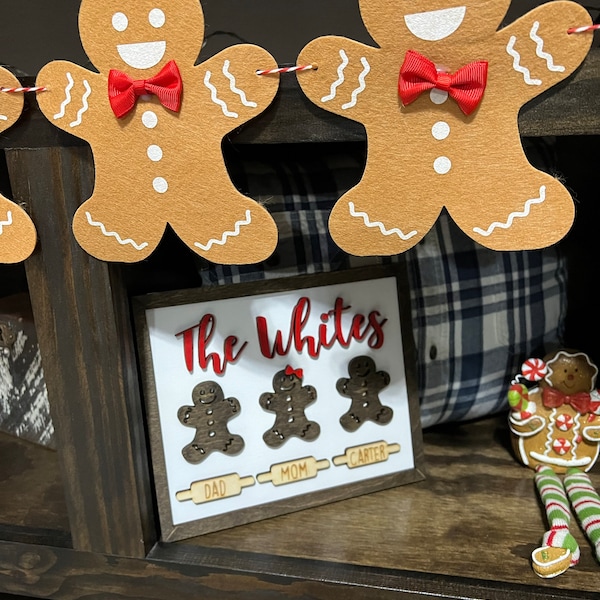 Gingerbread Family Sign, Christmas Home Decor, Personalized Gingerbread ...