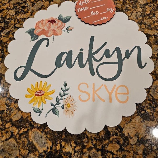 Boho Floral Hospital Door Hanger, Baby Girl Door Hanger, Scallop Edge ...