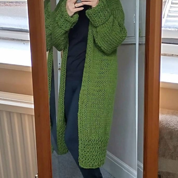 Long Chunky Cardi Knitting Pattern Instant Download, Big Sizes Cardigan ...