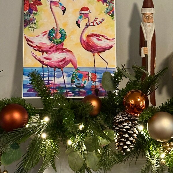 Christmas Flamingo, Flamingo Gift, Flamingo Art Print, Holiday Flamingo ...