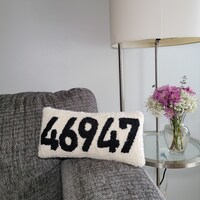 Zip Code Decorative Pillow Small Handmade Punch Needle Pillow Custom ...