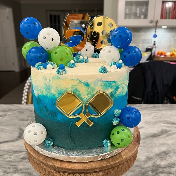 Pickleball and Paddles Acrylic Birthday Cake Topper Set With ...