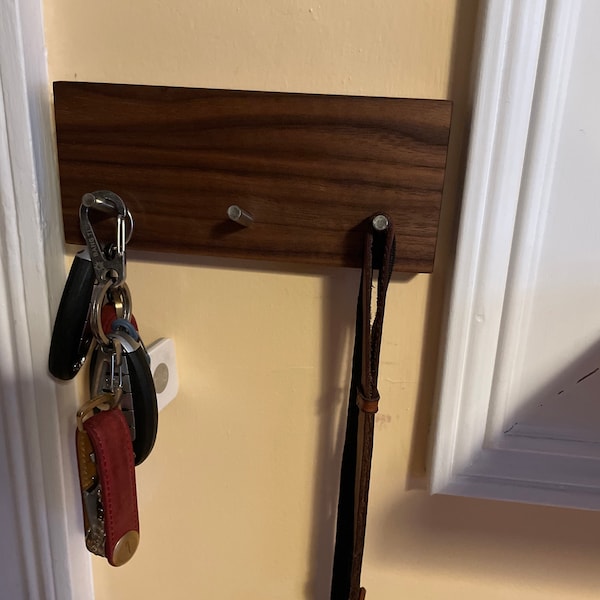 Dark Walnut Wood Key Holder, Unique Key Hanger Solid Wall Mounted, Key ...