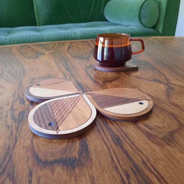 Wood Inlay Birds Coaster Set of 4 Chickadees. Gift for Bird Lovers ...