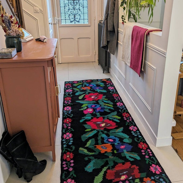 Vintage Romanian Rug, Handmade Wool Carpet, Kelim Oltenian Art, Hand ...