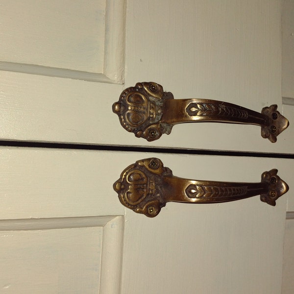 2 Solid Brass Vintage Antique Style Large Strong File Cabinet Handles ...