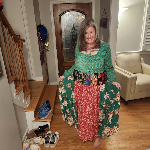 Up-cycled Boho Patchwork Denim Duster 'lisa' L-XL, Hippie Flowers ...