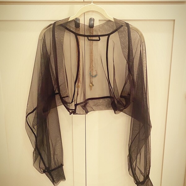 Black Mesh Bolero, See Through Cover Up, Sheer Bolero, Puff Sleeved ...