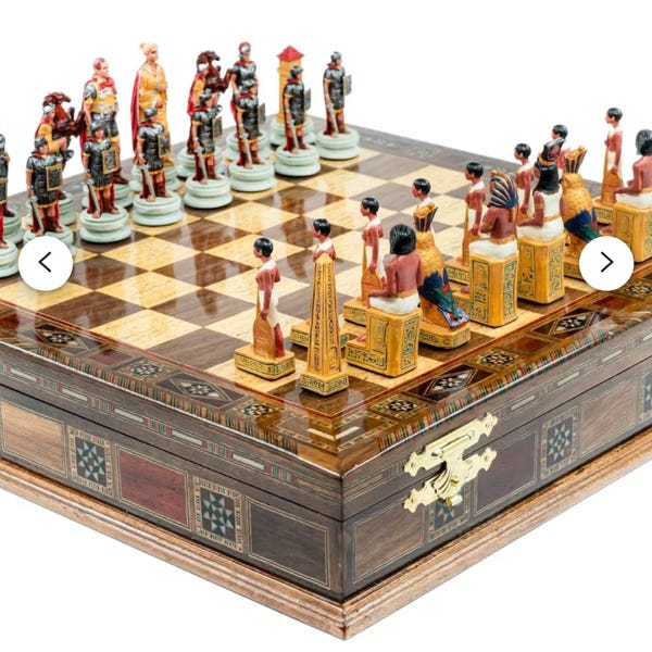 Hand-painted Chess Set, Handmade Medieval Figures With Wooden Board ...