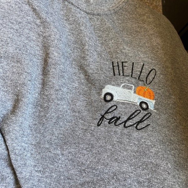 Hello Fall Embroidered Crewneck Sweatshirt - Adult Unisex Fall Crewneck ...