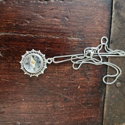 Tiny Sterling Silver Working Compass Necklace Real Compass - Etsy