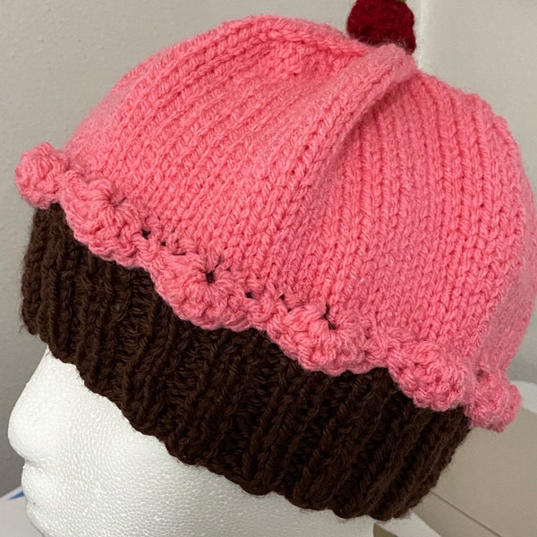 Knitting Pattern Cupcake Hat PDF INSTANT DOWNLOAD Cherry on Top Diy ...