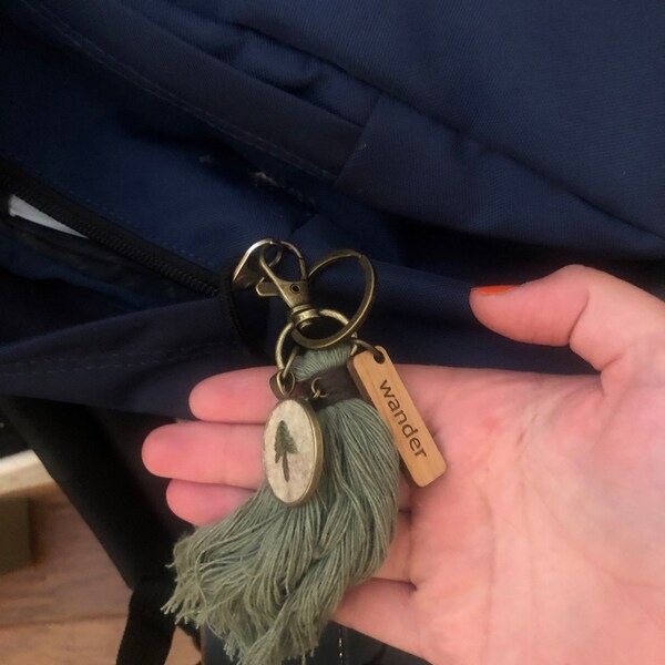 Wander Keychain, Explore Hike Tassel, Tiny Hand Embroidery Pine Tree ...