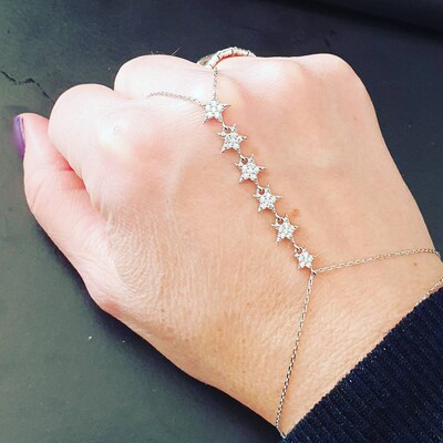 Star Hand Chain Bracelet, Star Silver Wrap Bracelet, Adjustable ...