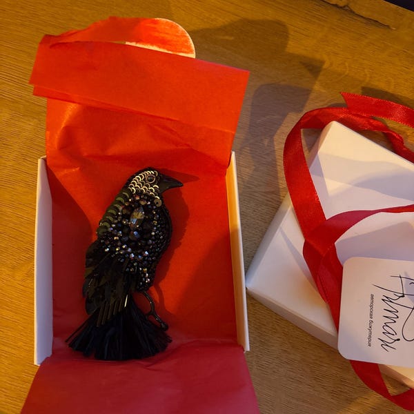 Fine Jewelry Beaded Brooch Pin, Raven Brooch, Black Bird Jewelry ...