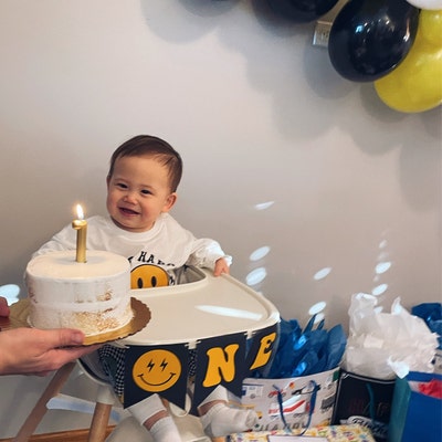 Checkered One Smiley Face Cake Topper Smiley O ONE Happy Dude Checkered ...