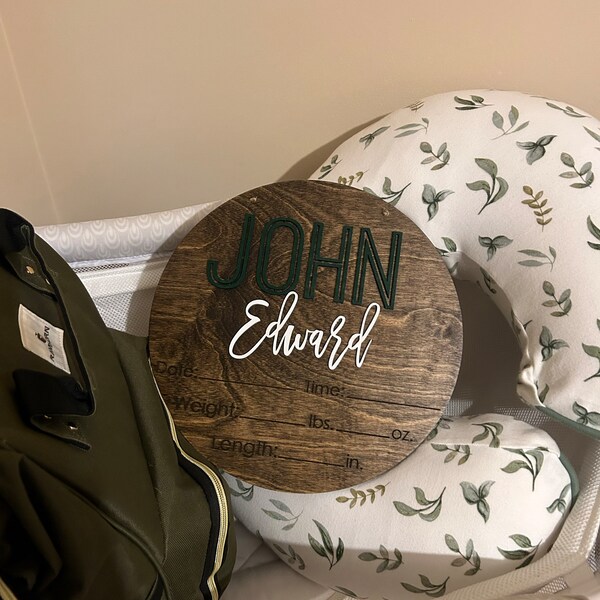 3D Baby Birth Stats Sign / Boho Door Hanger / Wood Round Hospital ...