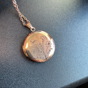 Combined Birth Flower Locket Necklace With Photo and Engraving, Round ...