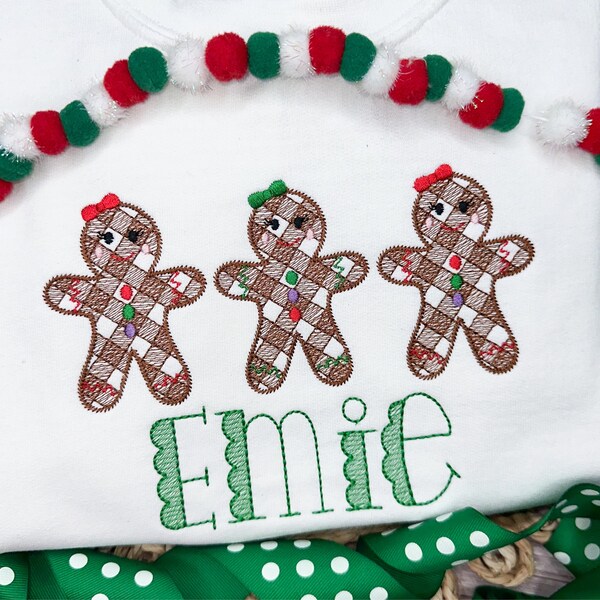 Gingham Gingerbread Trio, Boy Girl Gingerbread Embroidery Design ...