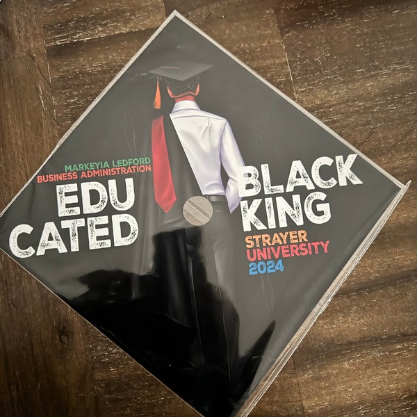 Custom Educated Black King Graduation Cap Topper for Man, Personalized ...