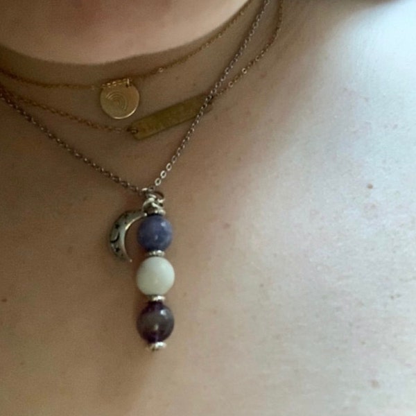 Angelite Amethyst Howlite Crystal Pendant - Anxiety Relief - Etsy