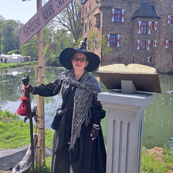 Witch Hat Wizard Magic Hat With Raven Skull and Runes - Wizard Black ...