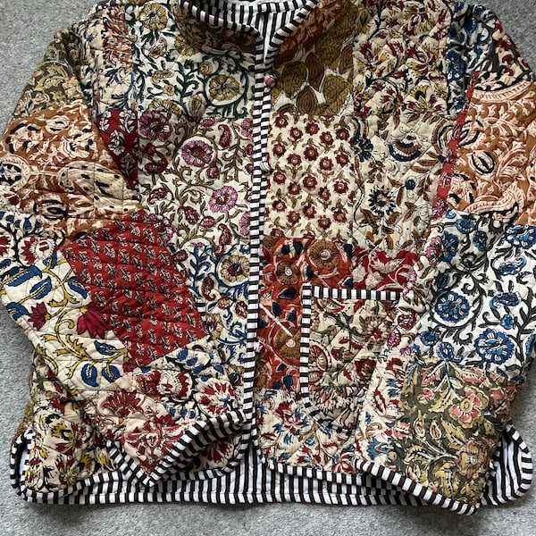 New Ikat Jacket, Cotton Quilted Handmade Cotton Floral Jacket Reversible Strip Quilted Cotton ...