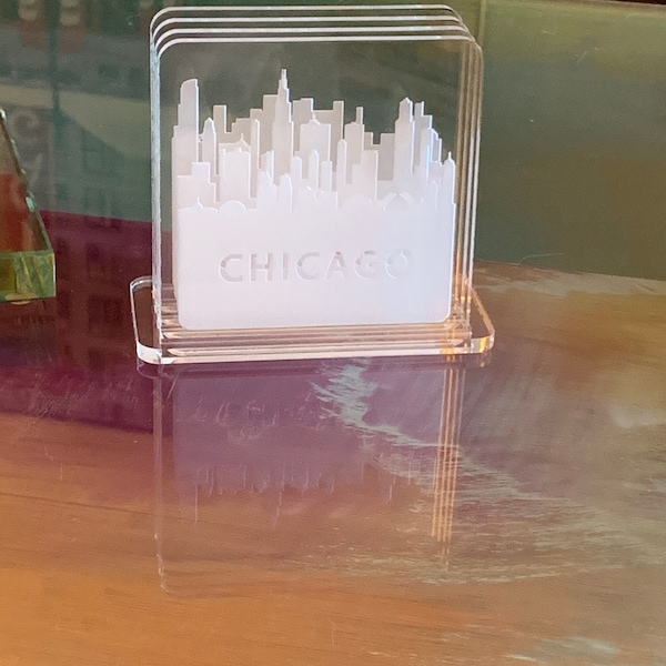 Chicago Skyline Acrylic Shadowbox Coasters (set of 4 With Stand) - Etsy