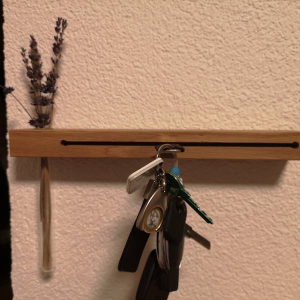 Wooden Key Holder With Vase for Flowers I Key Hooks Wall Decoration ...
