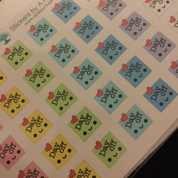 Happy Day off Reminder Tracker Cute Kawaii Planner Stickers for Erin ...