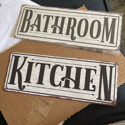 Bathroom Sign White Rustic Looking Aluminum Sign Color Imprint on ...