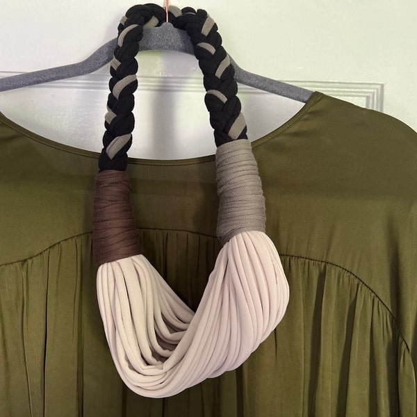 T-shirt LONG SCARF NECKLACE in Blue-black and Brown With Extra Handmade ...