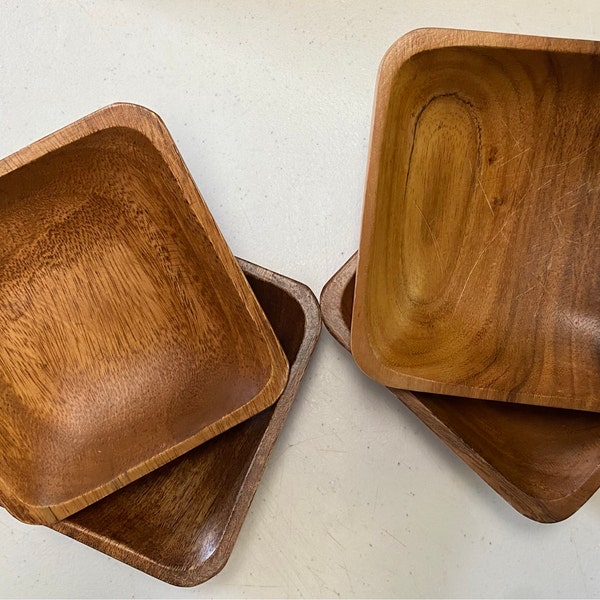 Set of 4 Handmade Acacia Wood Square Shaped Bowls | Wooden Serving Set ...