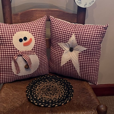 Primitive Pillow Prim Star Heart Rusty Bell Decorative Throw Pillow ...