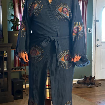 Organic Cotton Boho Robe, Pink Kimono Summer Wrap, Loungewear Evil Eye ...