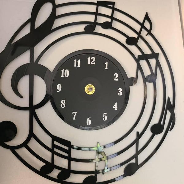 Musical Notes Vinyl Clock – Treble Clef Wall Art – Handmade Music Room ...