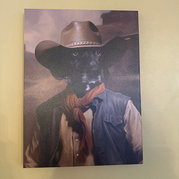 Custom Cowboy Pet Portrait, Western Dog Portrait, Cowboy Pet Gift, Dog ...