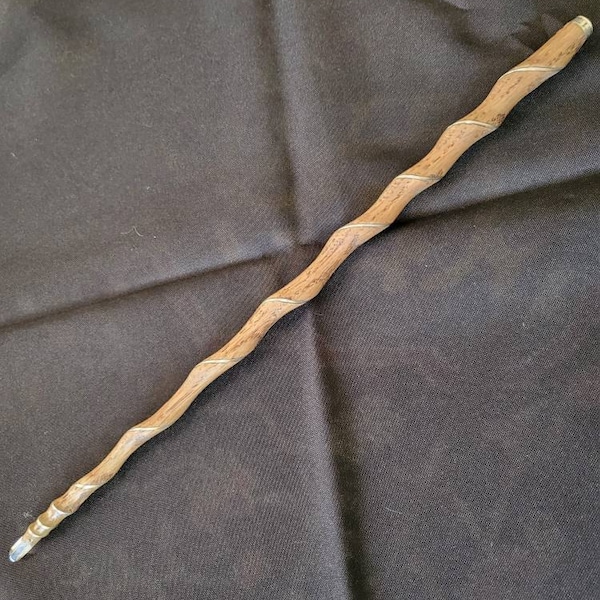 Hand Carved Spiral Wand With Metal Inlay and Quartz Crystal With ...