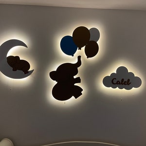 Set of 4 Baby Room Light, Nursery Wall Lamp, Elephant Lamp, Cloud Light ...
