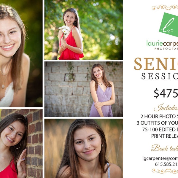 Senior Mini Session Template Senior Photo Session 7x5 Senior Portrait ...