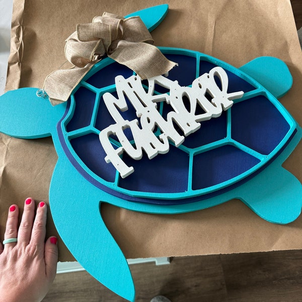 Welcome Sea Turtle Door Hanger, Porch Sign, Beach House Decor, Wooden ...