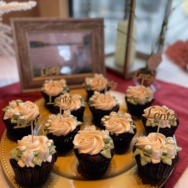 Custom Text Cupcake Toppers, Gold Glitter Cupcake Topper, Personalized ...