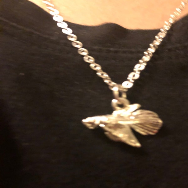 Betta Fish Charm Silver Plated Siamese Fighting Fish Charm for Necklace ...