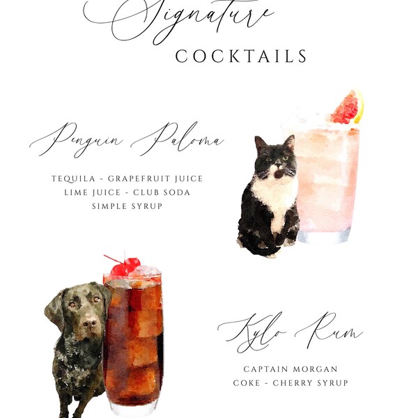 Watercolor Pet Signature Cocktail Sign - Two Pets - Etsy