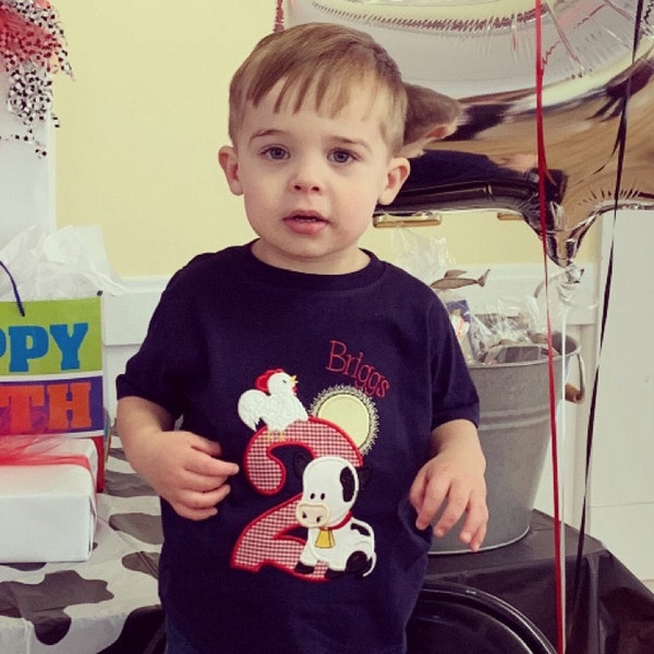 Farm Birthday Number Two 2 With Cow and Rooster - Cute Farm Theme ...