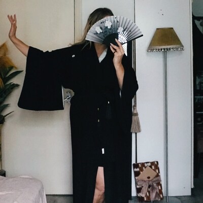 White Yukata Kimono Robe Woman's Japanese Floral Dress Long Cotton ...