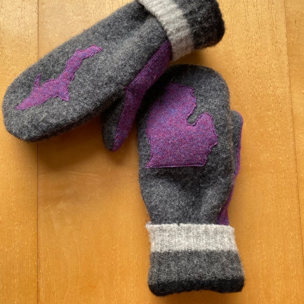Maroon and Navy Felted Wool Michigan Mittens-ready to Ship! - Etsy