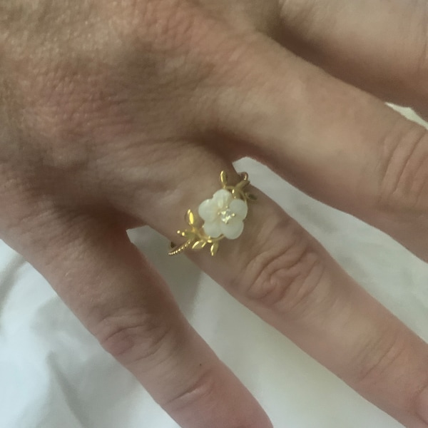 14K Solid Gold Magnolia Flower Ring, 925 Sterling Silver Magnolia ...