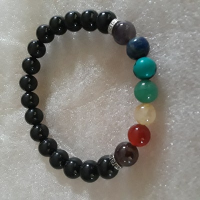 Seven Chakra Stone Bracelet With Black Tourmaline Natural Stone 8 MM - Etsy