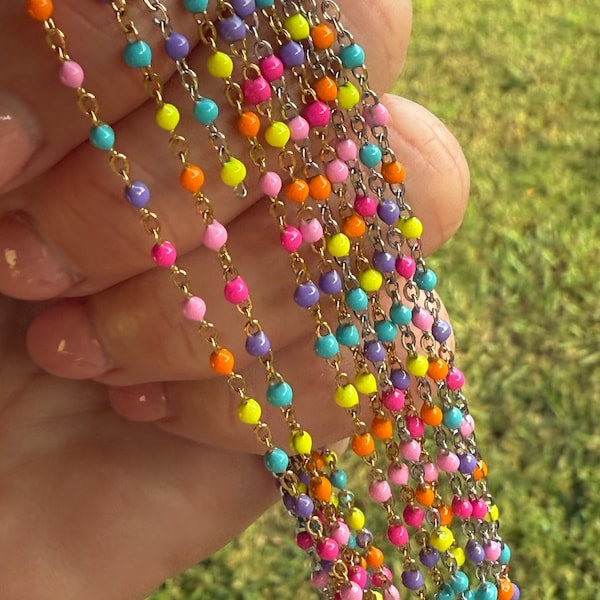 Enamel Ball Chains Neon - Satellite Bead Cable Chain Silver 18k Gold ...